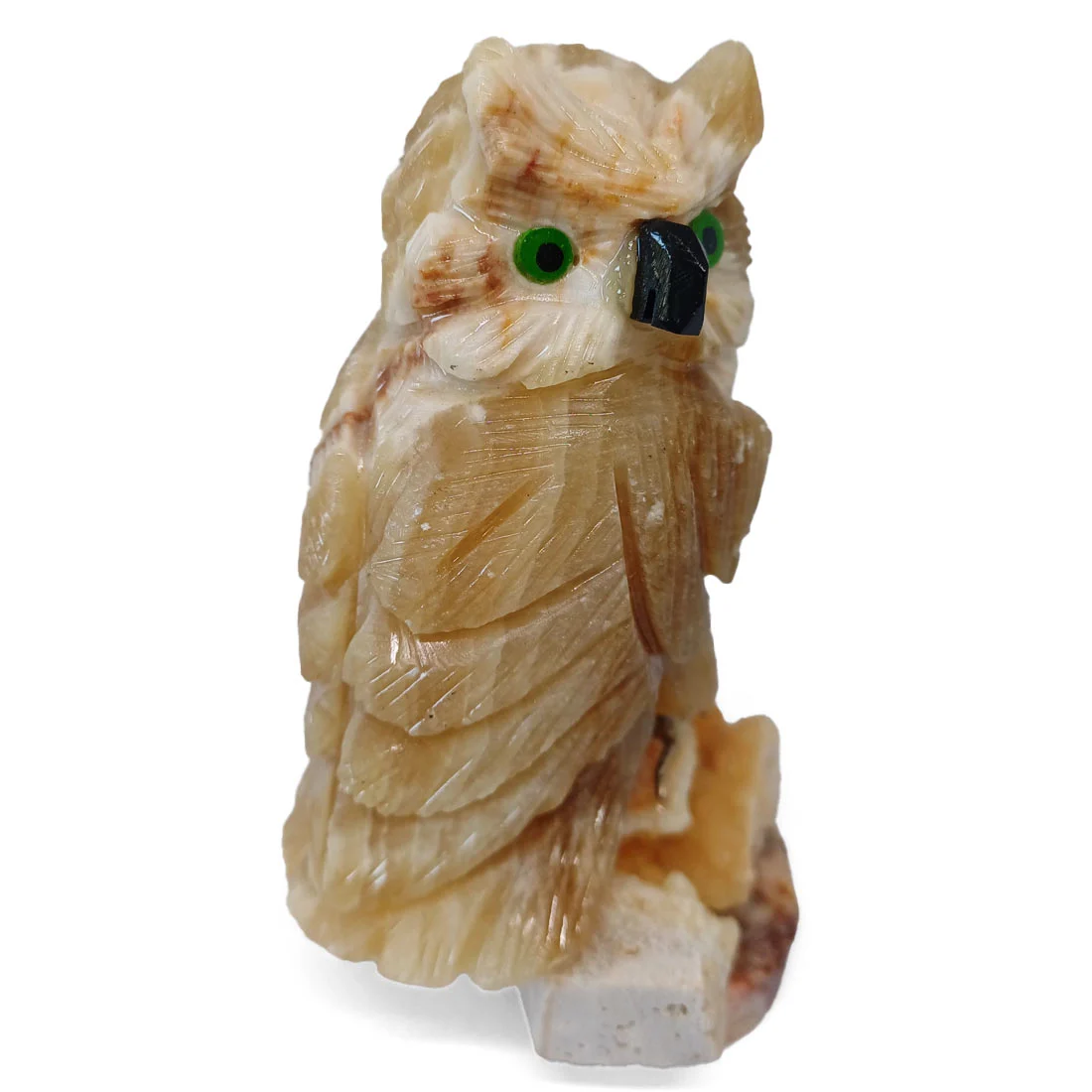 Owl Carving in Calcite 9.5 x 7.5cm - Prehistoric Treasures