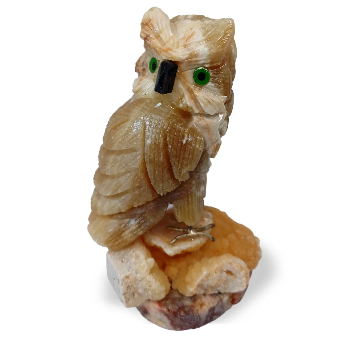 Owl Carving in Calcite 9.5 x 7.5cm - Prehistoric Treasures